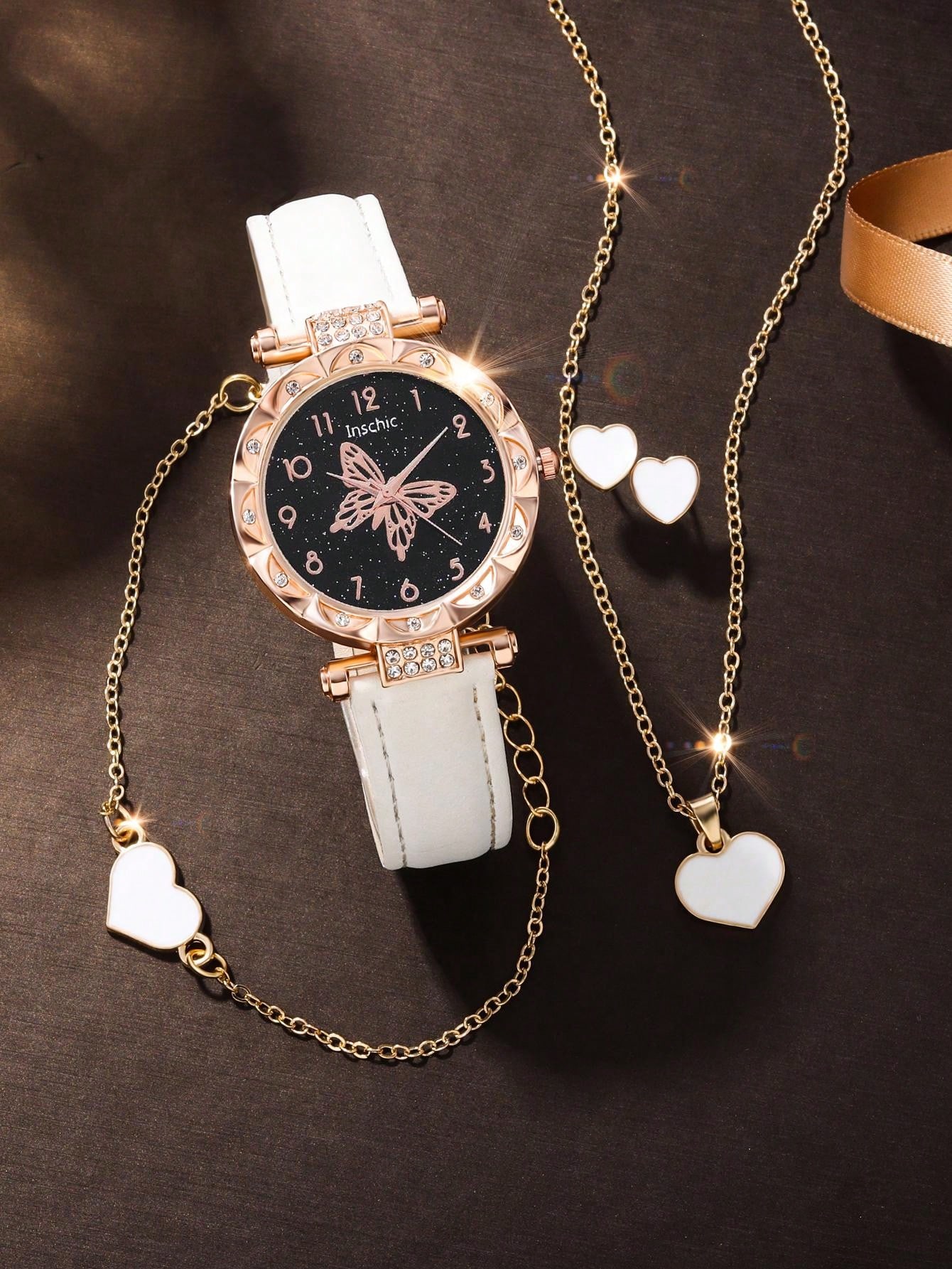 Set Of 5 Leather Butterfly & Heart Shaped Girls' Watches | SHEIN USA