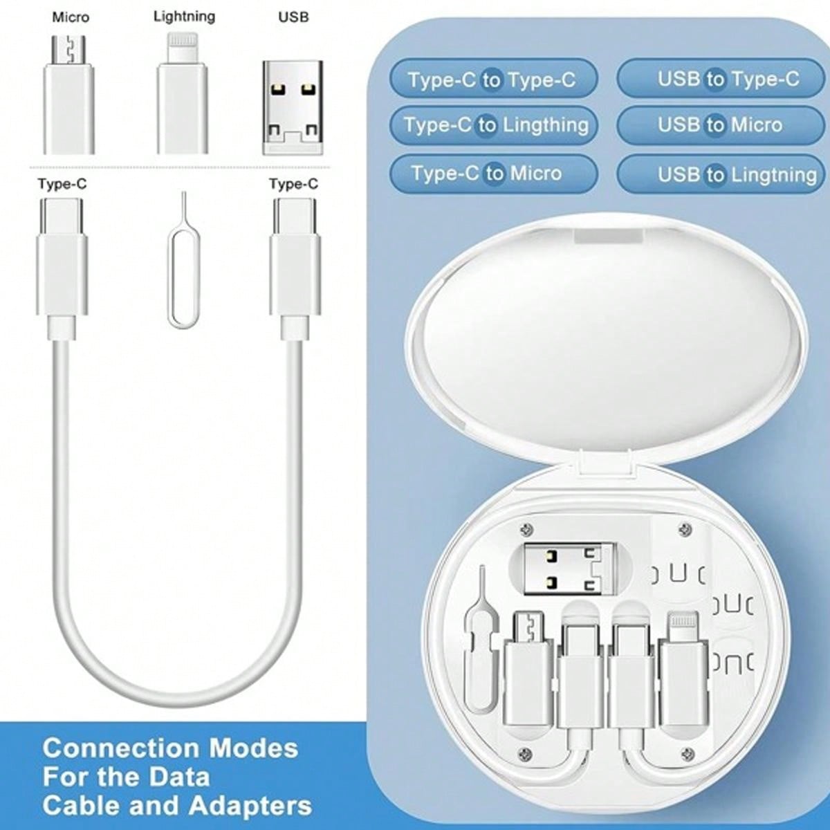1pc White Multi Charging Cable Adapter Kit,USB C To Micro USB/Lightning ...