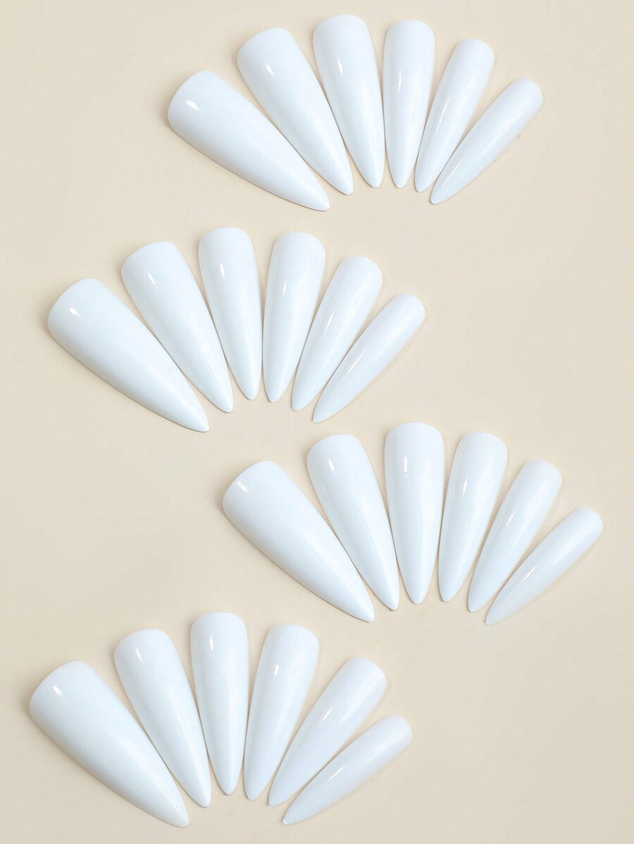 24pcs White Glossy Extra Long Stiletto Press On Nails Xxl Stiletto