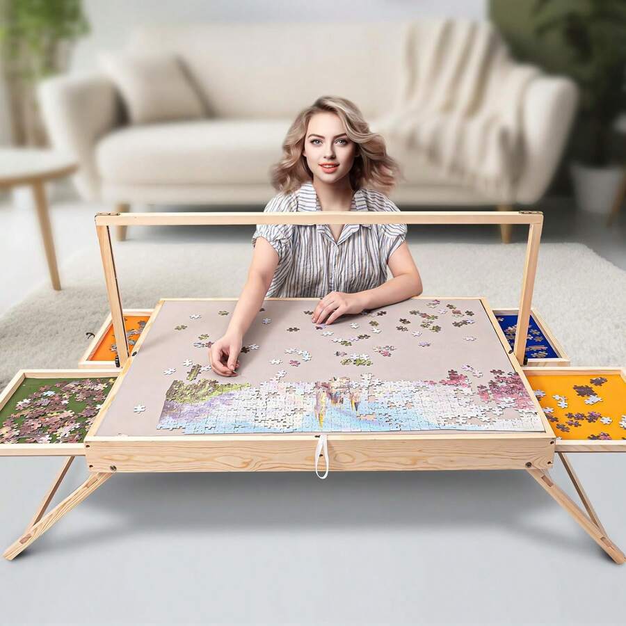 1500 Pieces Puzzle Table, 2 Angle Puzzle Board with Eye-protection Lamp ...