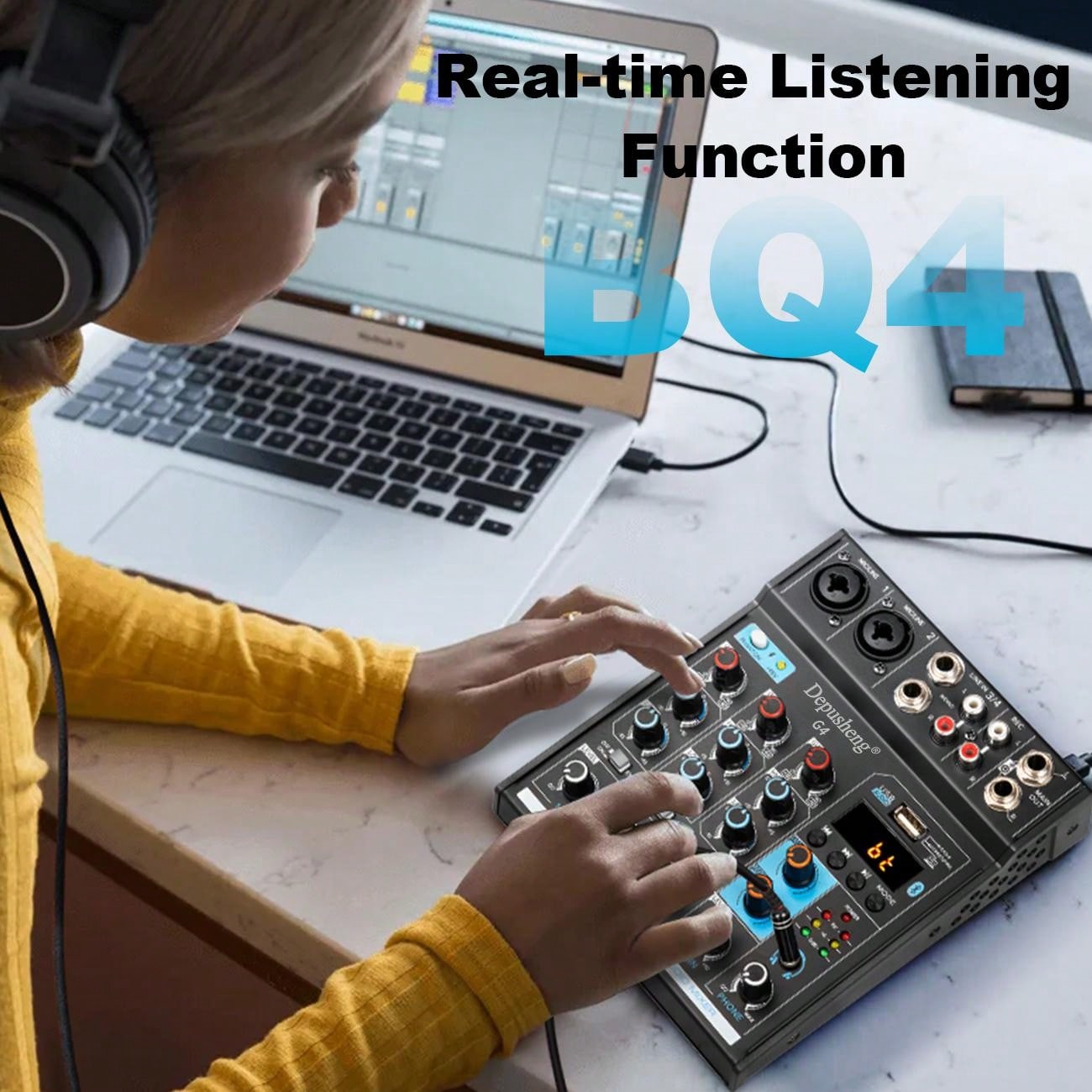 Depusheng G4 4 Channel Audio Mixer, Mini Portable Sound Mixer Console ...