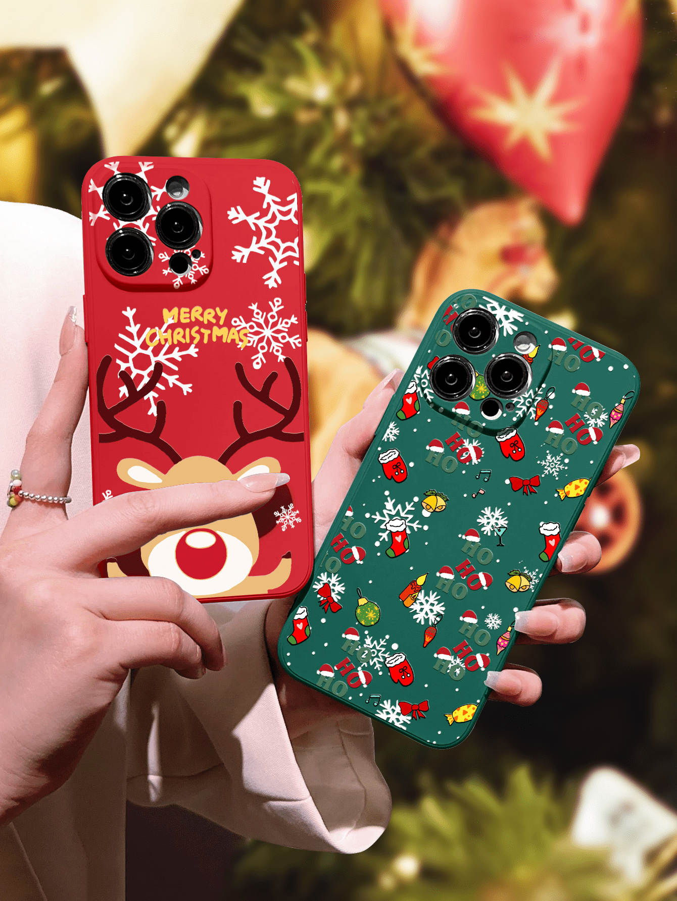 2pcs Christmas Popular Pattern Silicon Phone Case 360 Degree Full ...