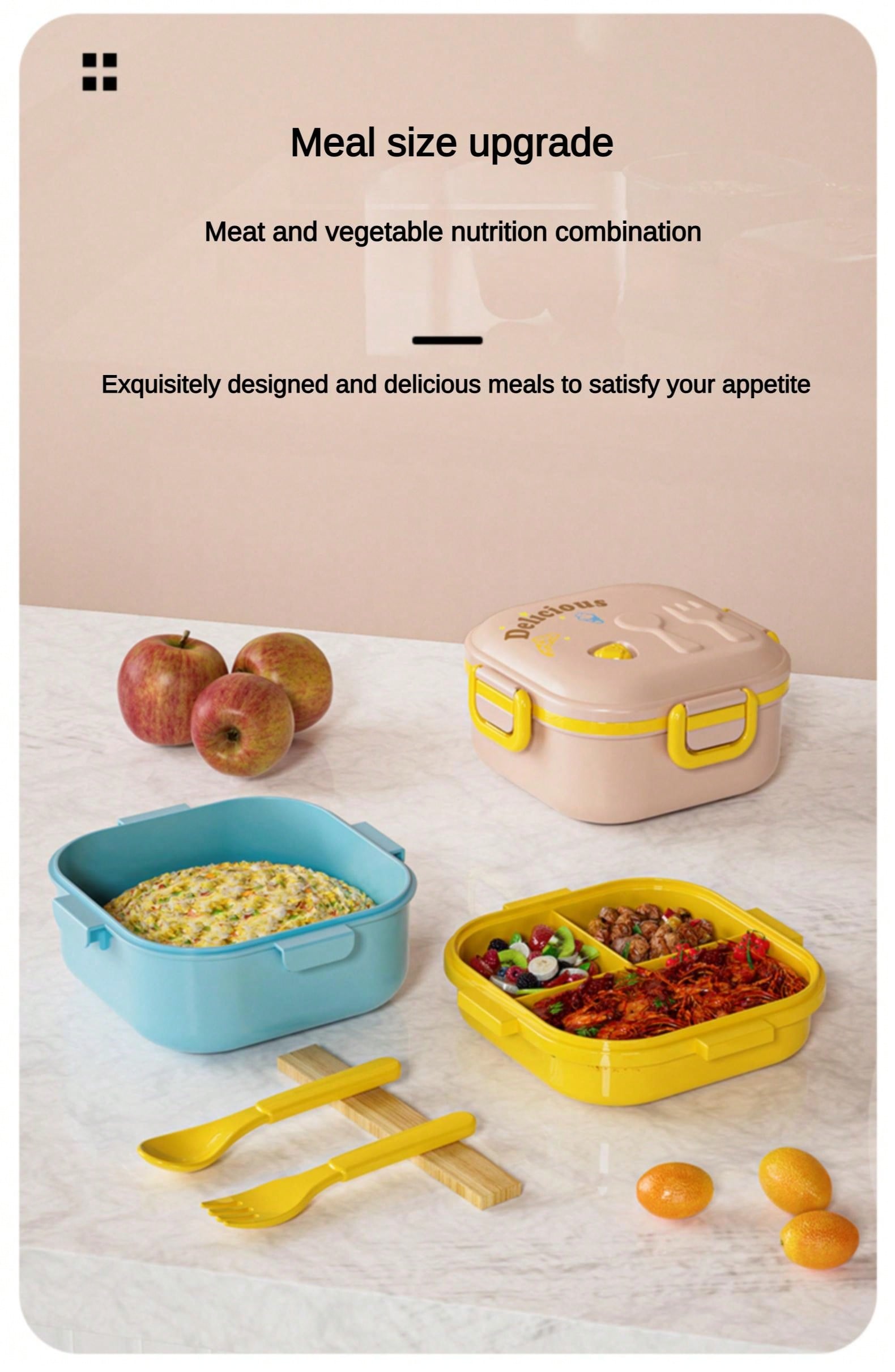 1pc 850ml Square Layered Portable Children Lunch Box With Four-side ...