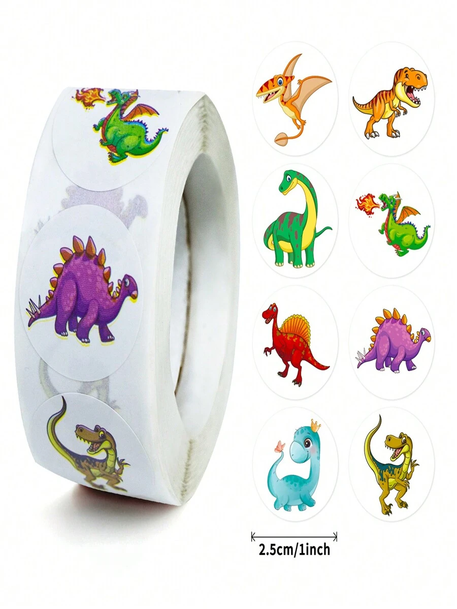500pcs/Roll Cute Cartoon Dinosaur Series 1, Pp Roll Stickers, Children ...