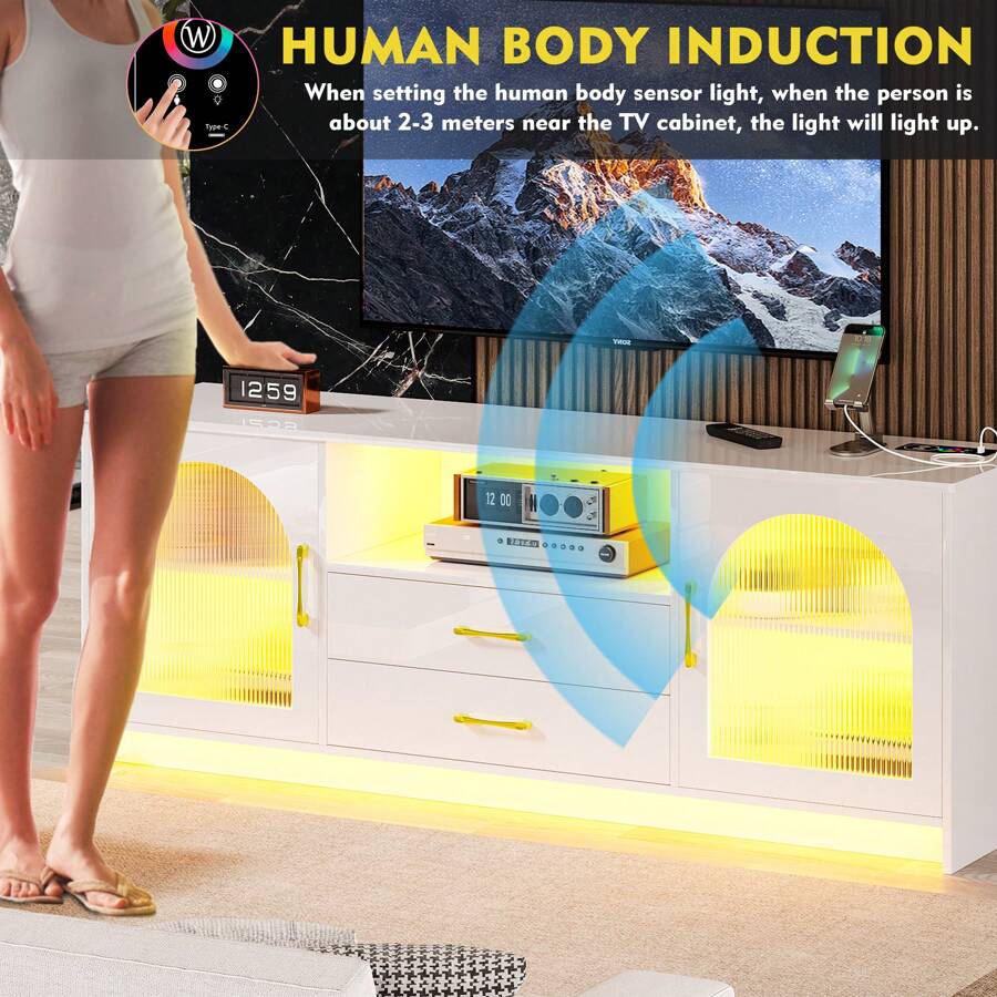 Lvifur 24-Color RGB TV Stand with Wireless Charging Station,RGB ...