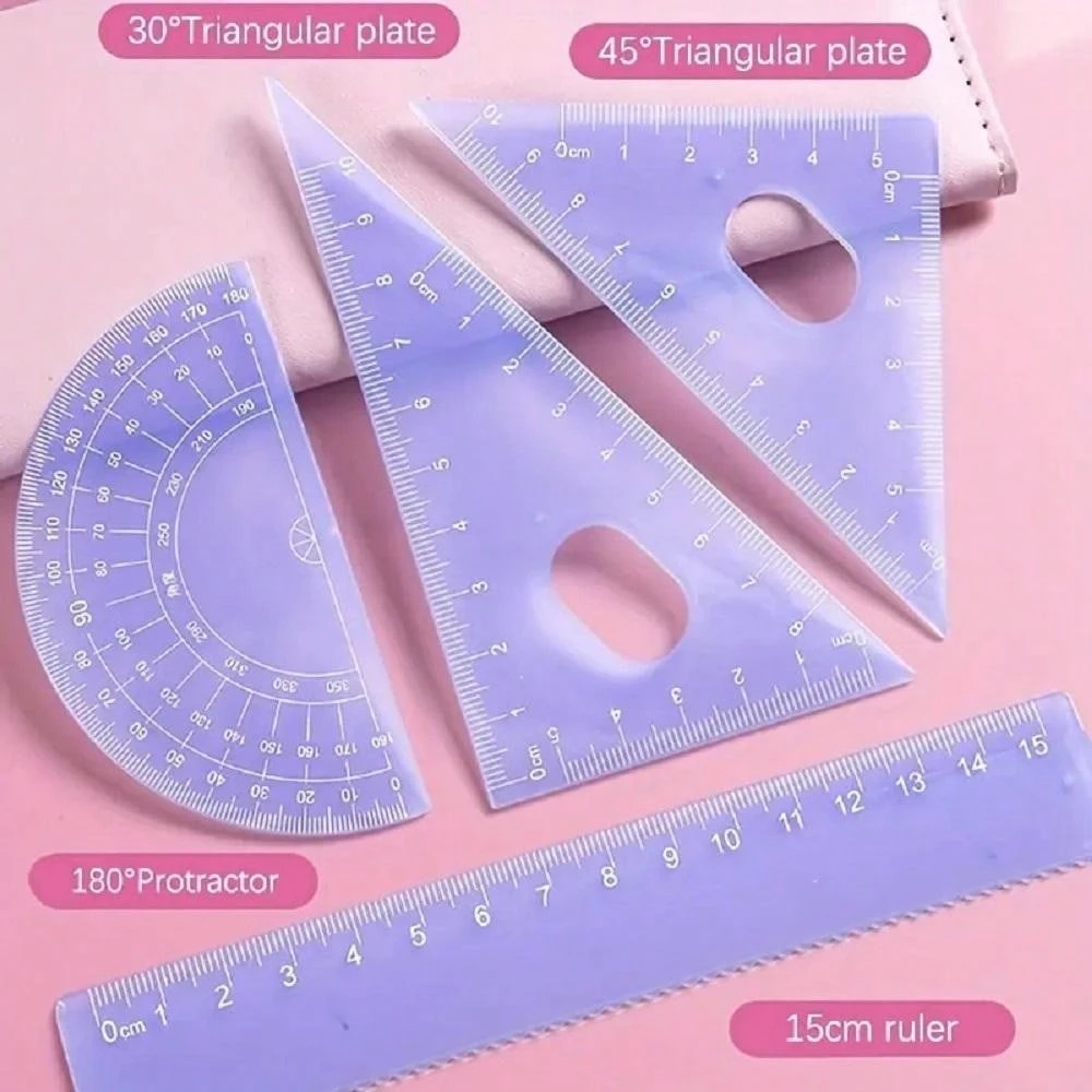4pcs/Set Jelly-Colored Kawaii Math Rulers Set, With Storage Box ...