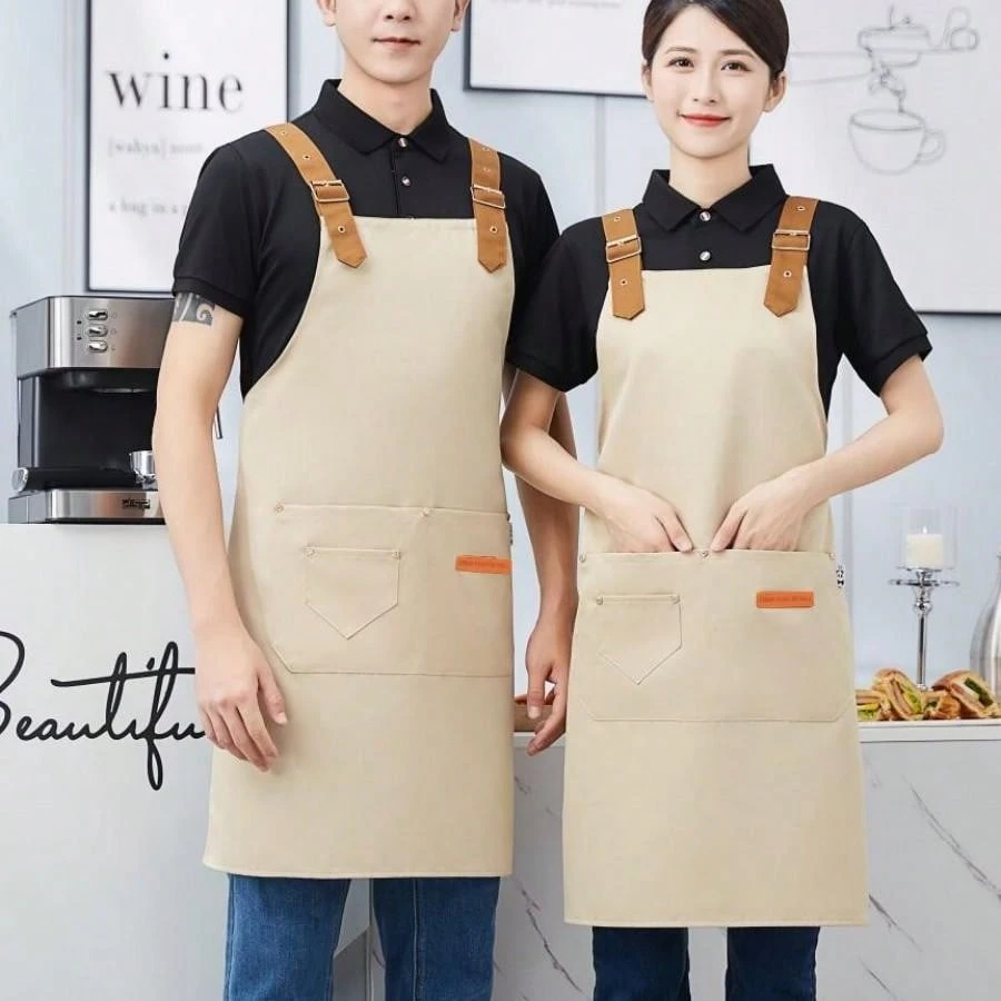 1 kitchen Khaki color apron, restaurant apron, barbecue apron, coffee ...