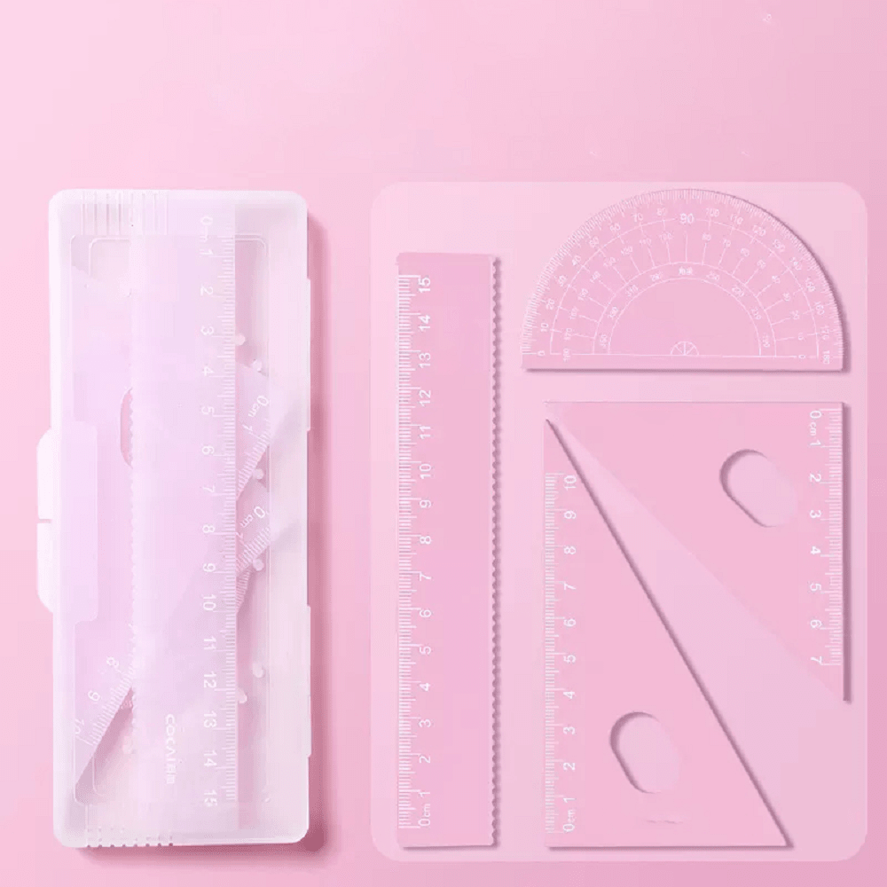 4pcs/set Jelly-Colored Kawaii Math Rulers Set, With Storage Box ...