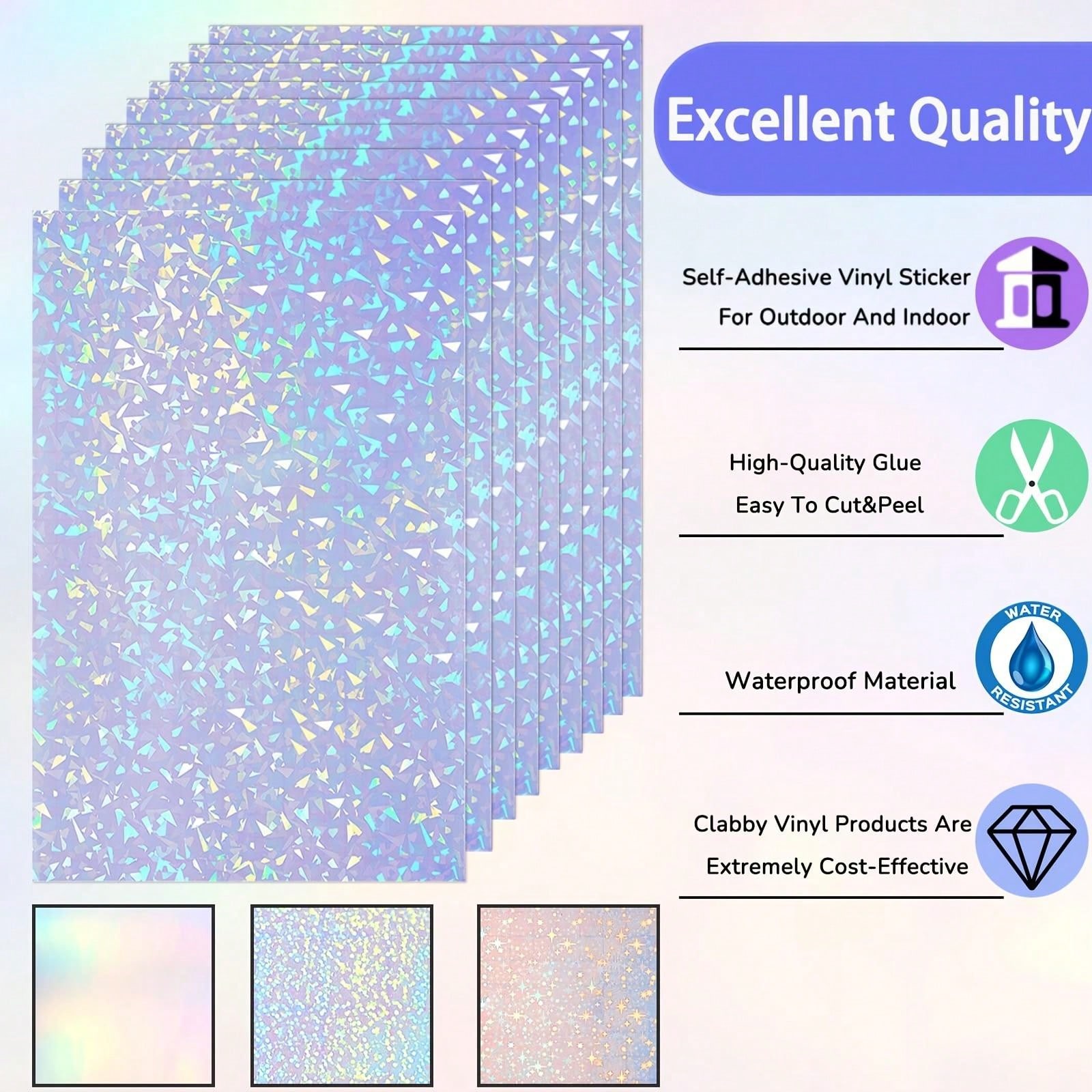 2 Sheets Holographic Sticker Paper Clear A4 Vinyl Sticker Paper Self ...