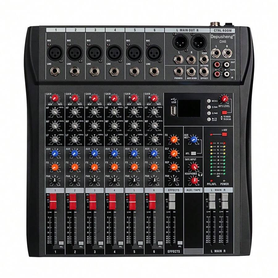 Depusheng DX6 6 Channel Audio Mixer with USB, PC Record Input, XLR ...