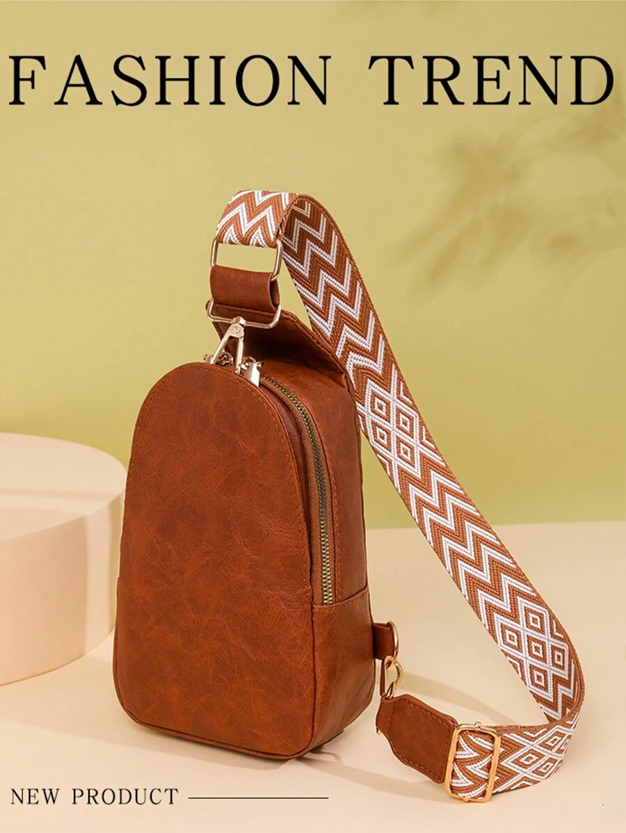 Vintage Style Sling Bag With Lock, Guitar Strap Crossbody Bag, Women's ...