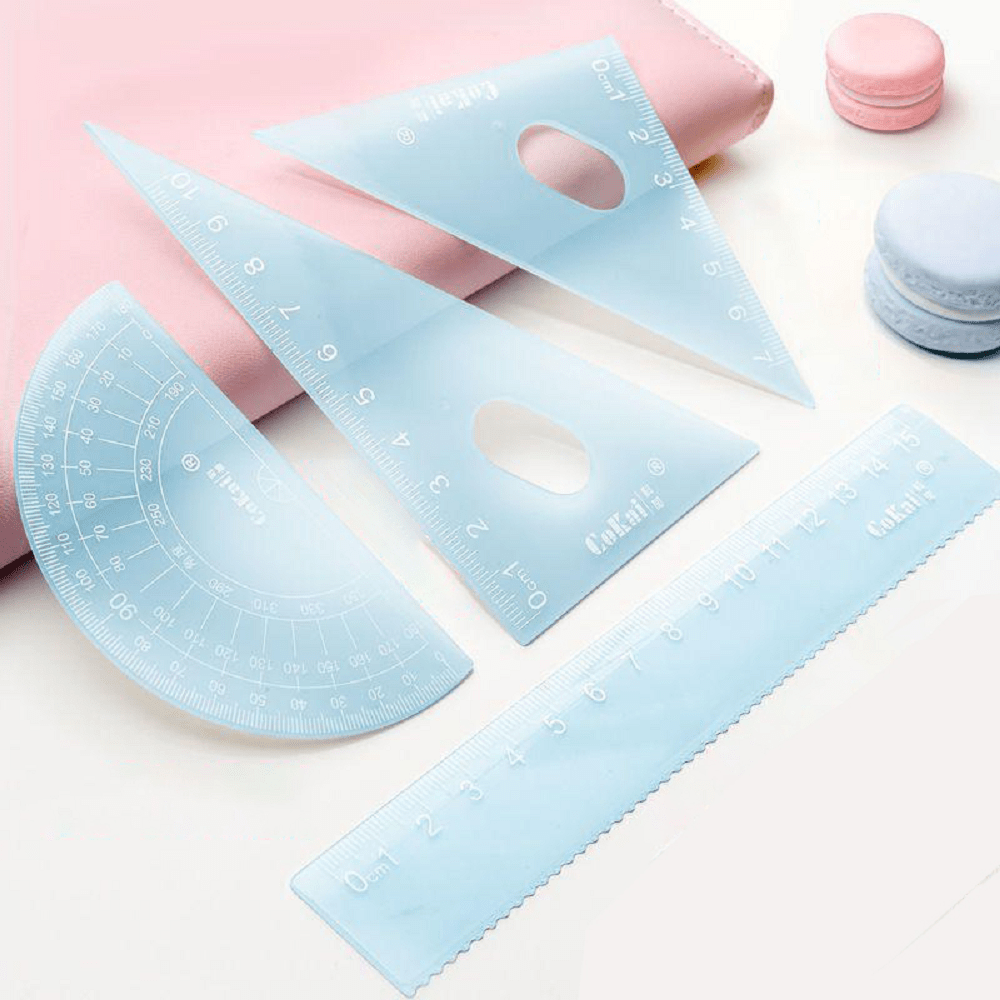 4pcs/set Jelly-Colored Kawaii Math Rulers Set, With Storage Box ...