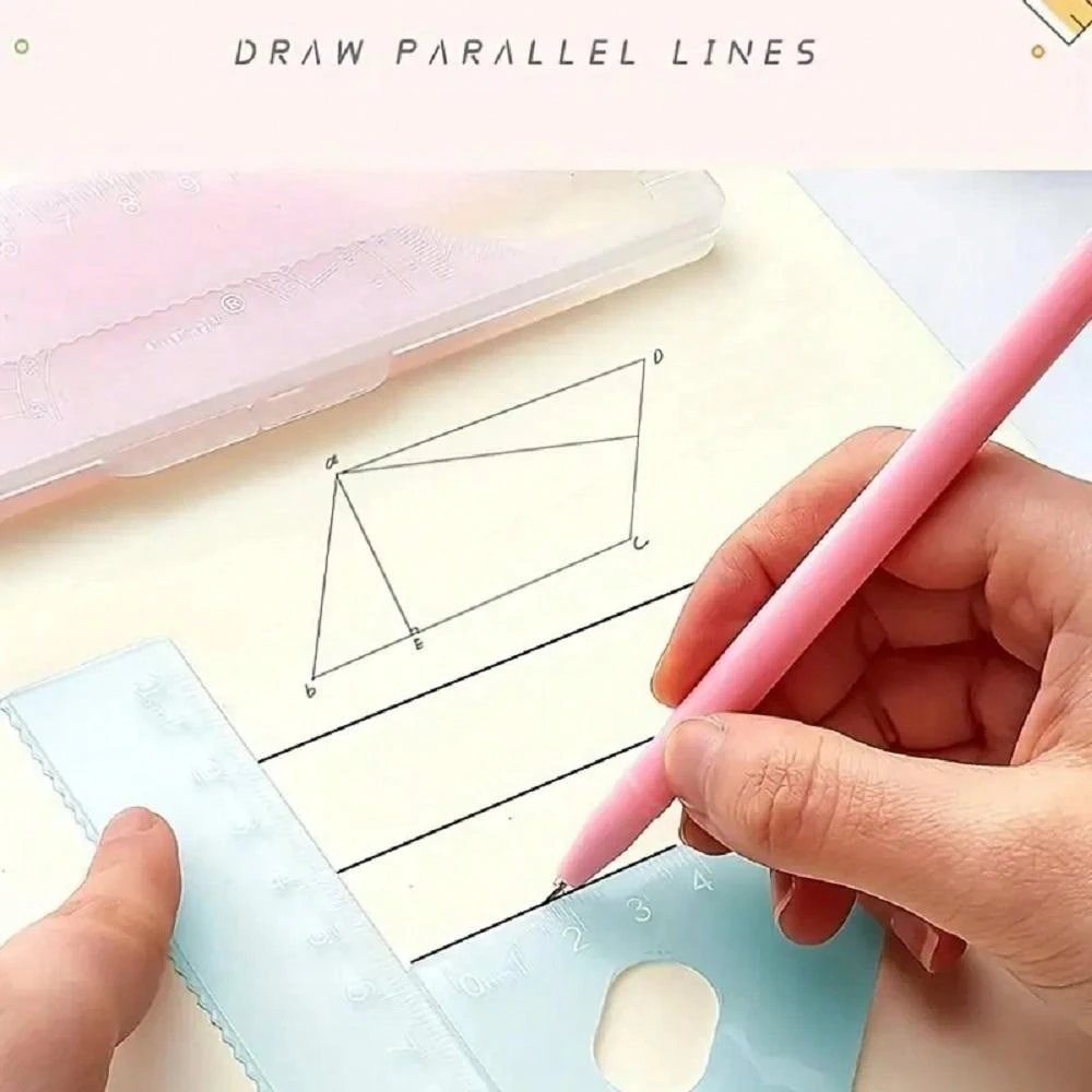 4pcs/Set Jelly-Colored Kawaii Math Rulers Set, With Storage Box ...