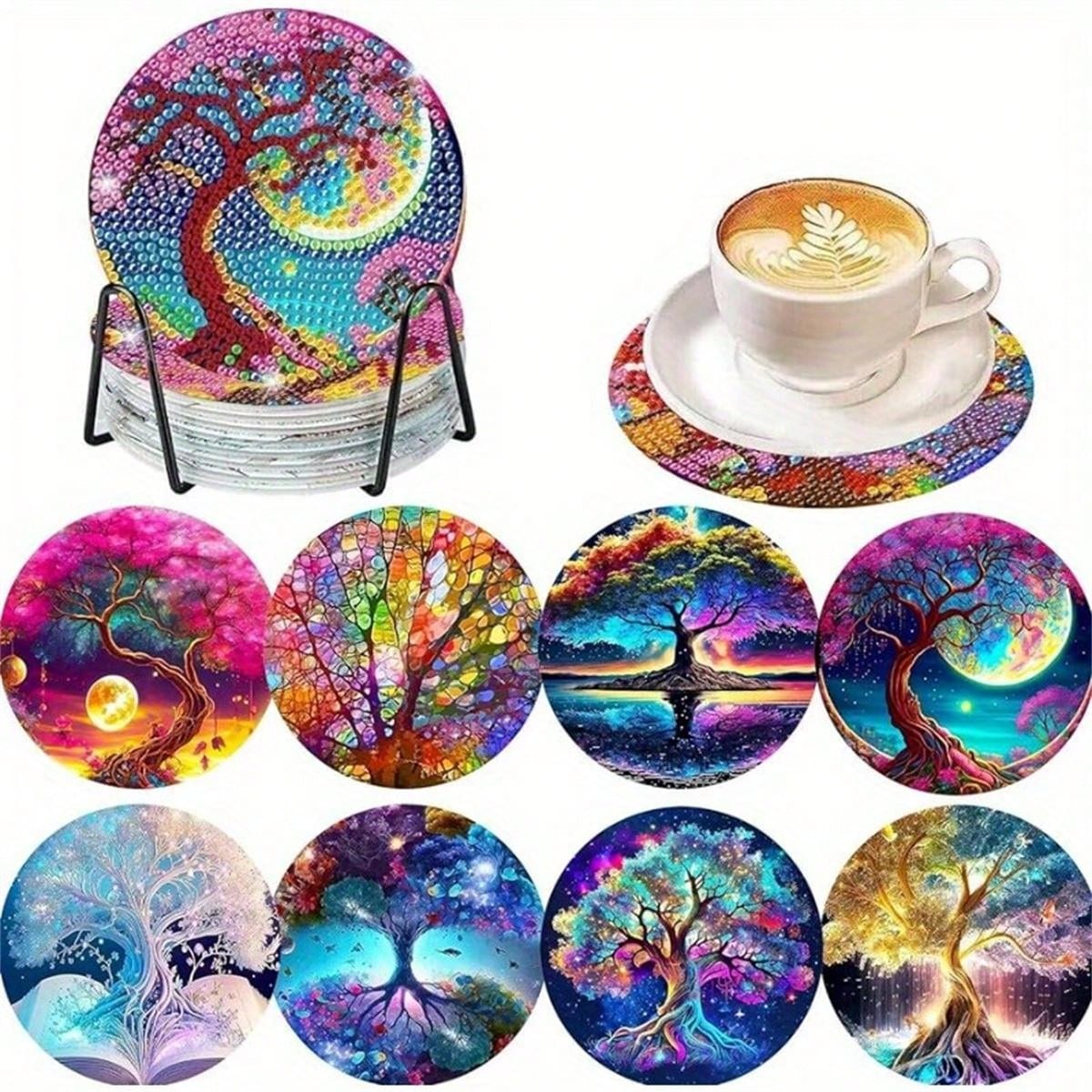 8pcs Diamond Painting Cup Mat Set With Stand, Diy Diamond Art Kit For ...