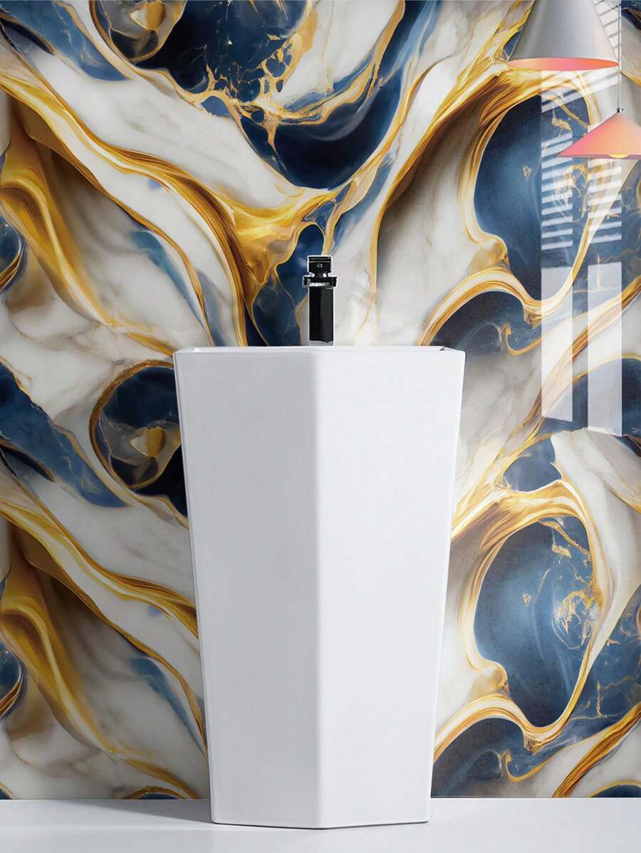 1pc Dark Blue And Gold Marbling Waterproof And Oil Proof Pvc Self ...