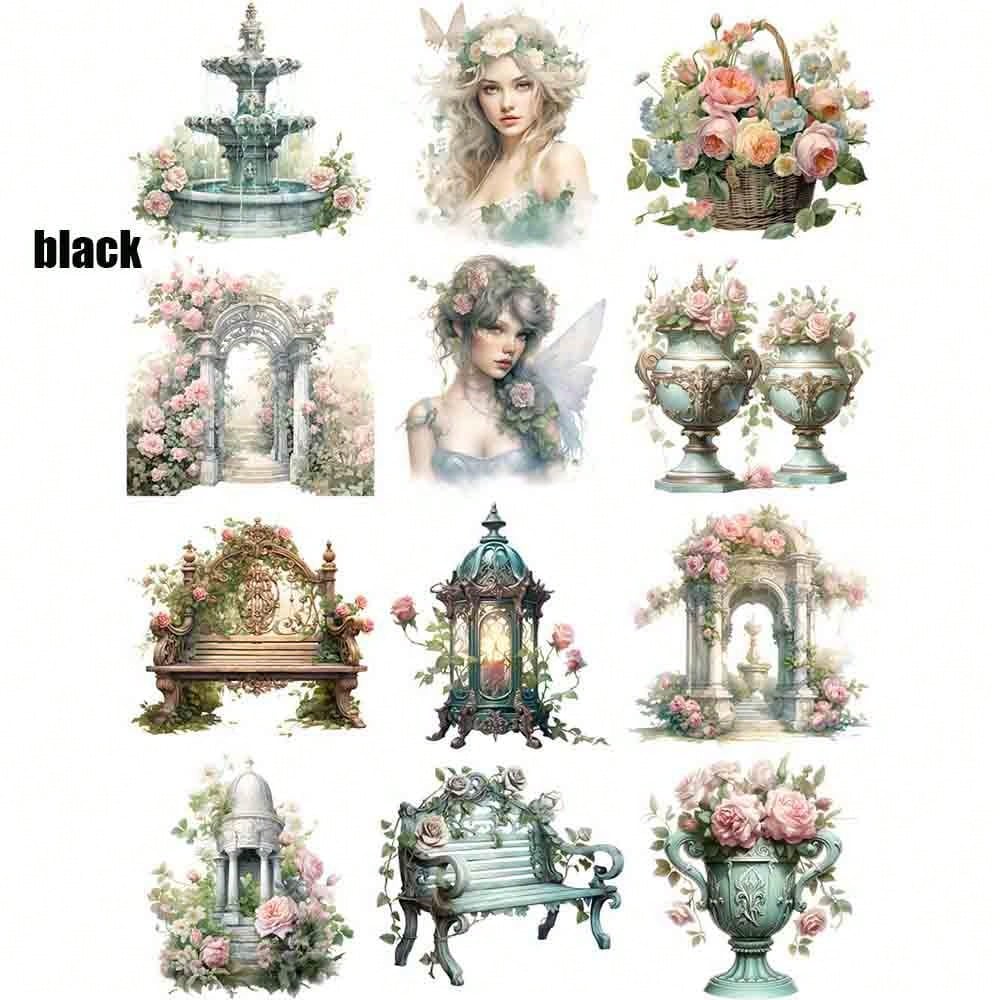 Vintage Scrapbook Stickers Set With Retro Buildings, Gardens ...