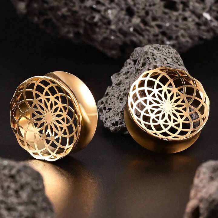 2PCS 316 Stainless Steel Hypoallergenic Floral Ear Gauges Plugs Saddle for Ear Lobe Women Piercing Body Jewelry SHEIN