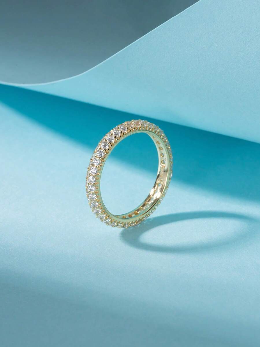 1PC Luxury 2 Rows Full Paved Zirconia Eternity Ring Solid 925 Sterling ...