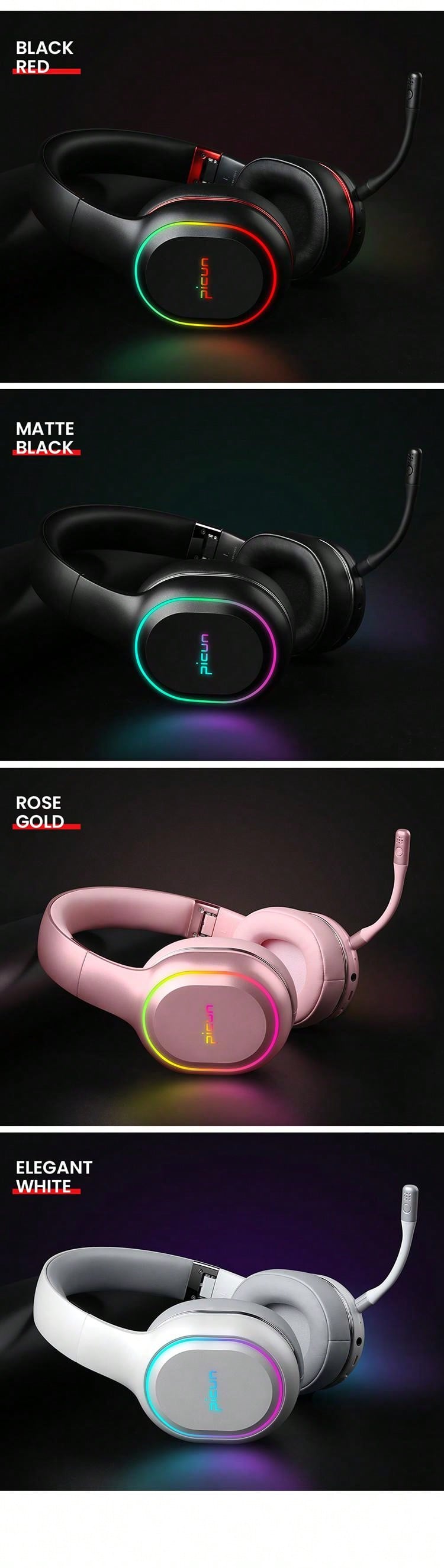 Picun P80X Wireless Gaming Headset For PC, Laptop,Switch, Dynamic EQ ...