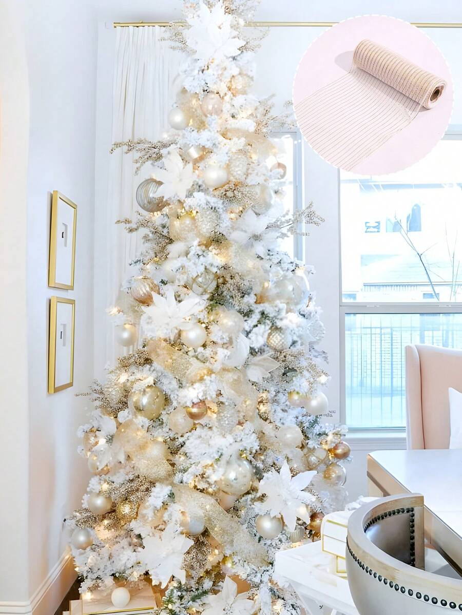 1roll White and Gold Ribbon, DIY Wreath Bow Ribbon, Gift Wrapping ...