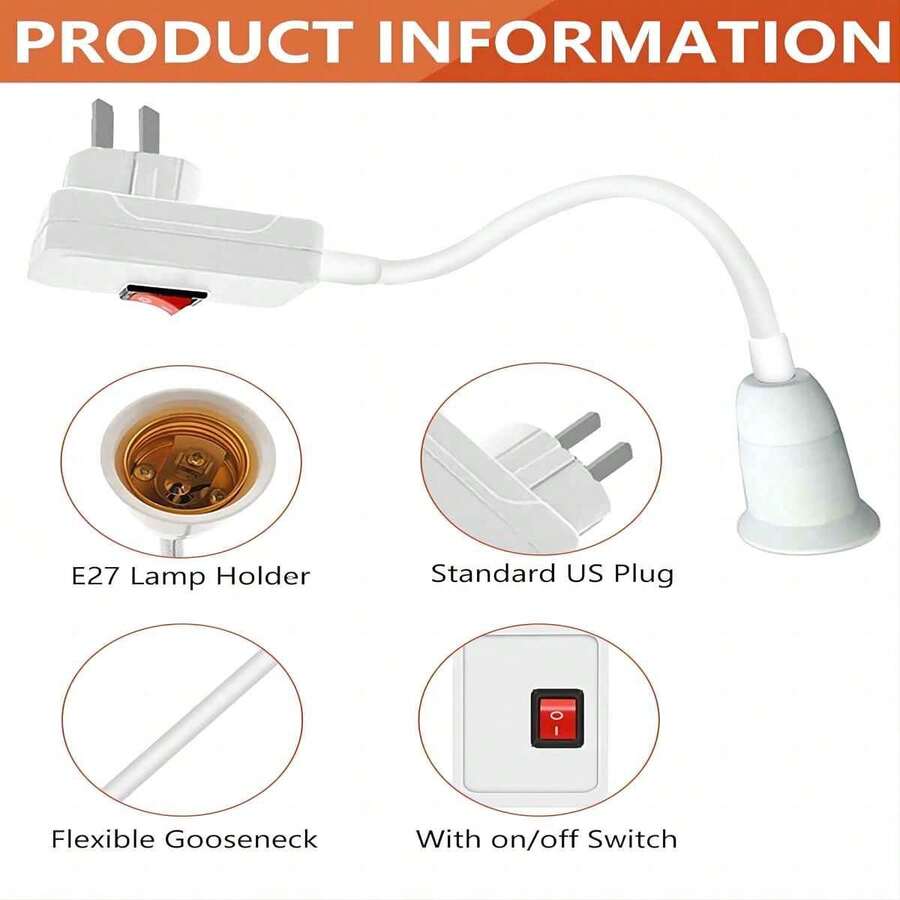 E27 Light Socket to Plug Adapterr with On/Off Switch, Light Bulb ...