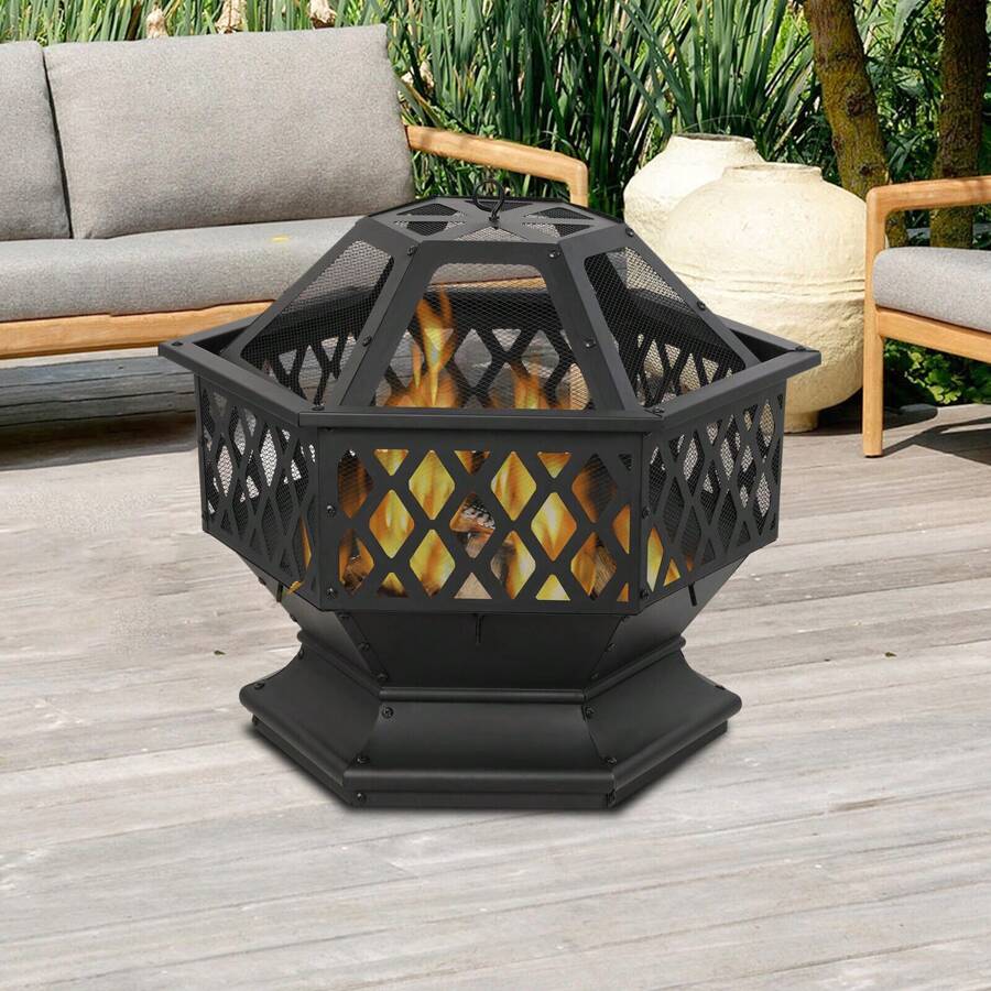 DC DICLASSE Outdoor Fire Pit Hexagon Patio Heater Wood Burning Firepit ...