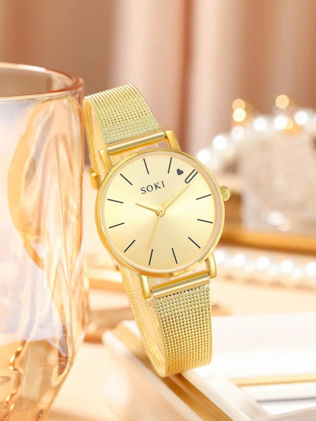 SOKI SOKI Ladies Watch 6pcs/Set Women's Golden Tone Love Letter Face ...