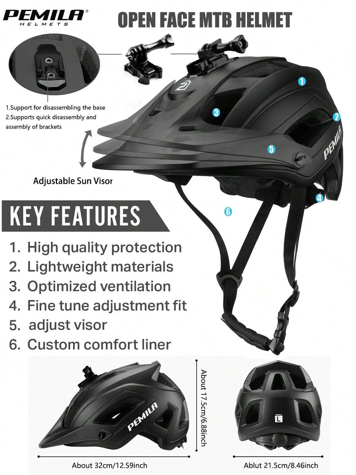 Pemila One-piece Mountain/road Bike Helmet With Camera/light Mounting ...