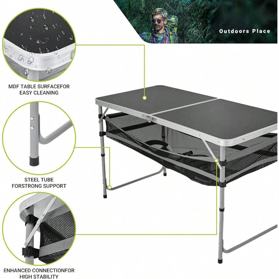 Height Adjustable Portable Lightweight Folding Camping Table with Layer ...