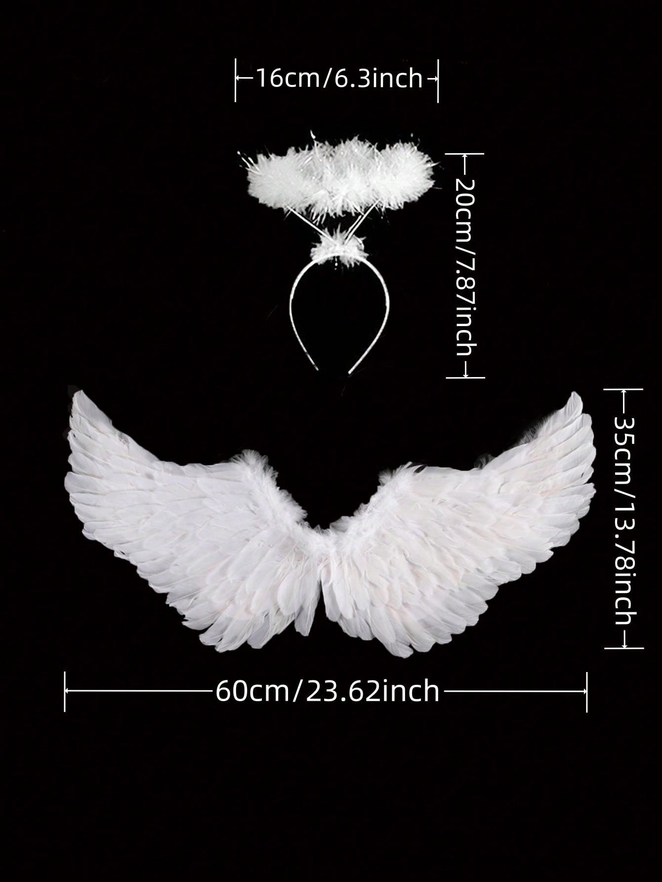 2pcs Wedding Accessories White Feather Angel Wings And Halo Set, Great ...