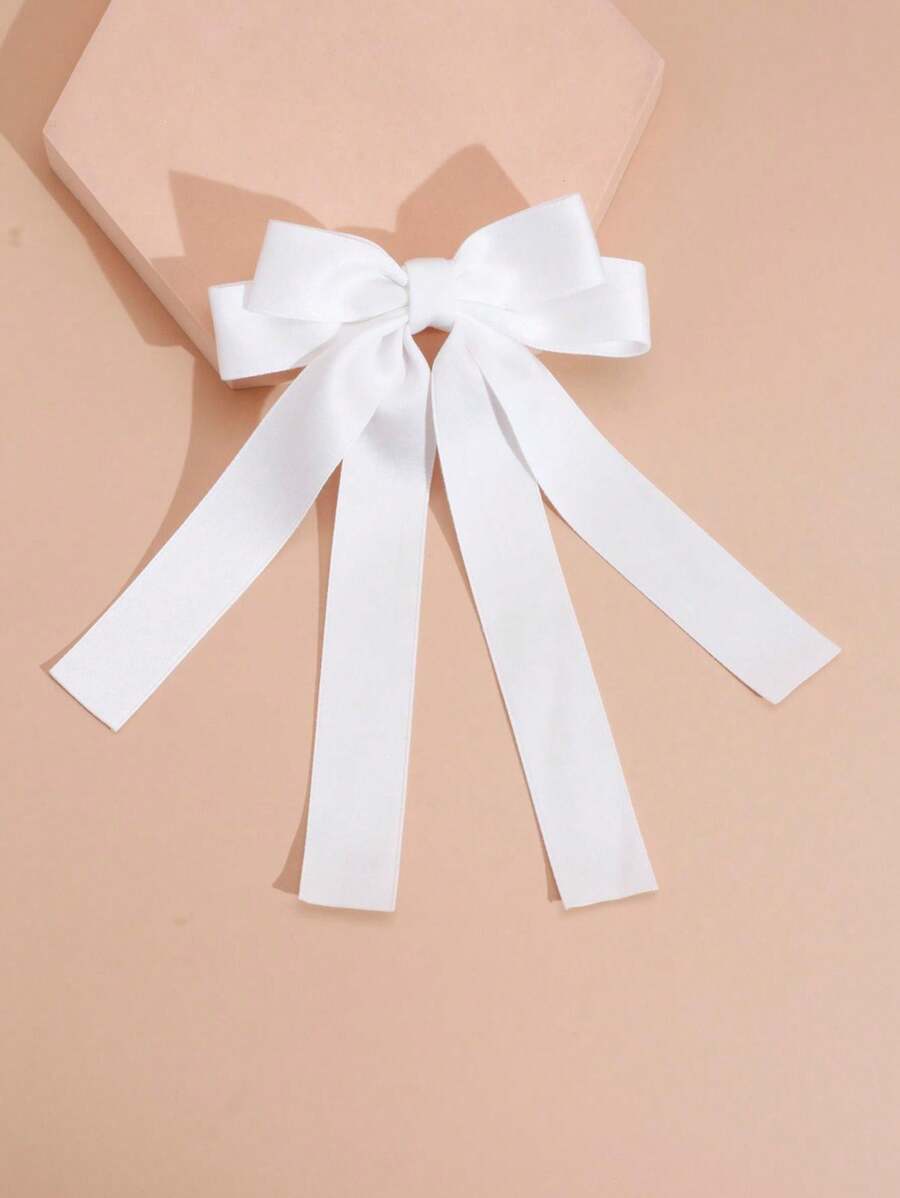 1pc Shiny Satin Ribbon Bow Barrette Hair Clip With Large Tail, Suitable ...