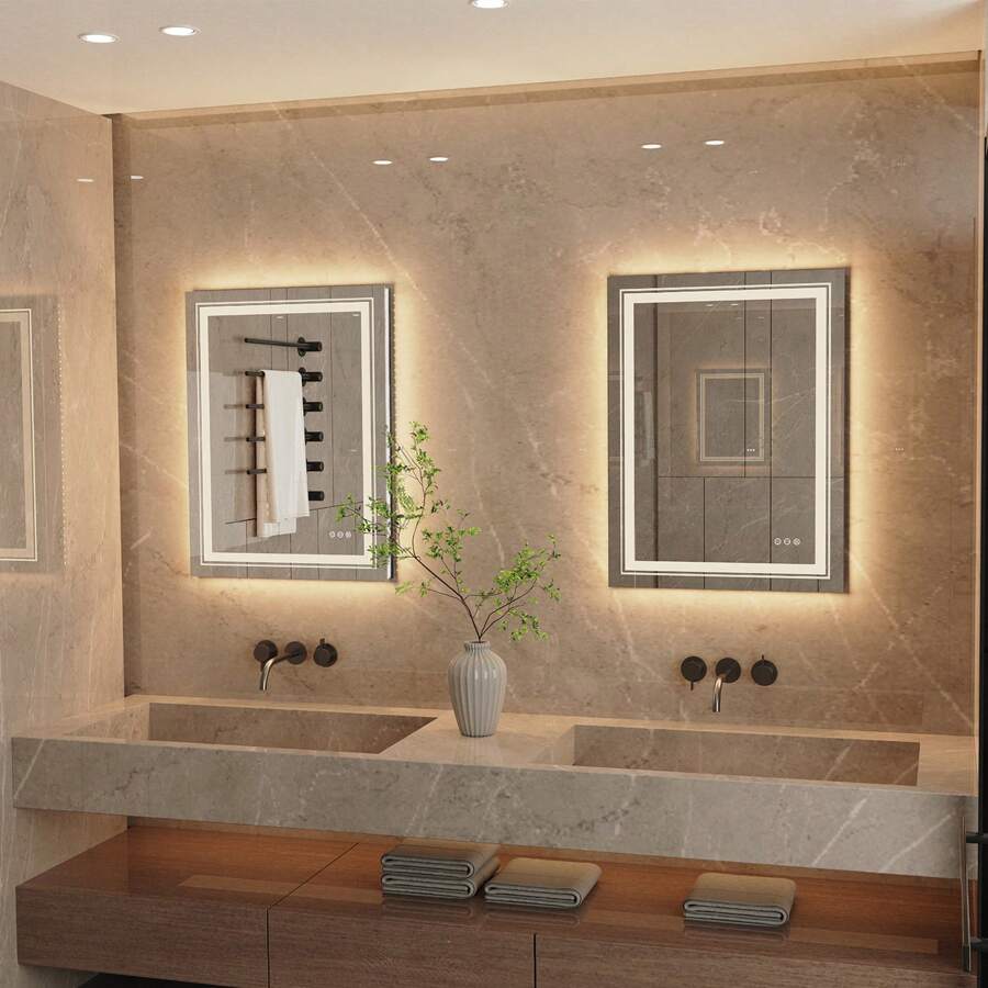 LED Bathroom Wall Mirror: Rectangular Backlit & Front Lighted Smart ...