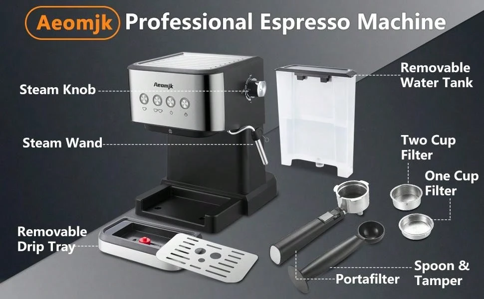 Aeomjk 1pc Aeomjk Semi-automatic Espresso Machine With 20bar Extraction ...