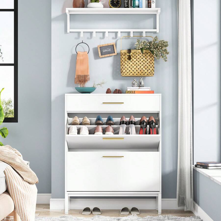 Tribesigns Shoe Cabinet 16 Pairs, Modern Shoes Storage Cabinet with ...