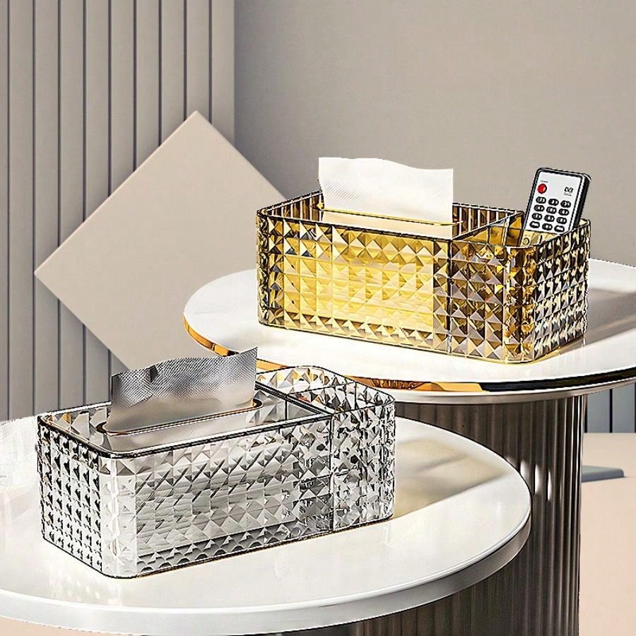 Multi-functional Desktop Tissue Box Luxury Diamond Pattern Spring ...