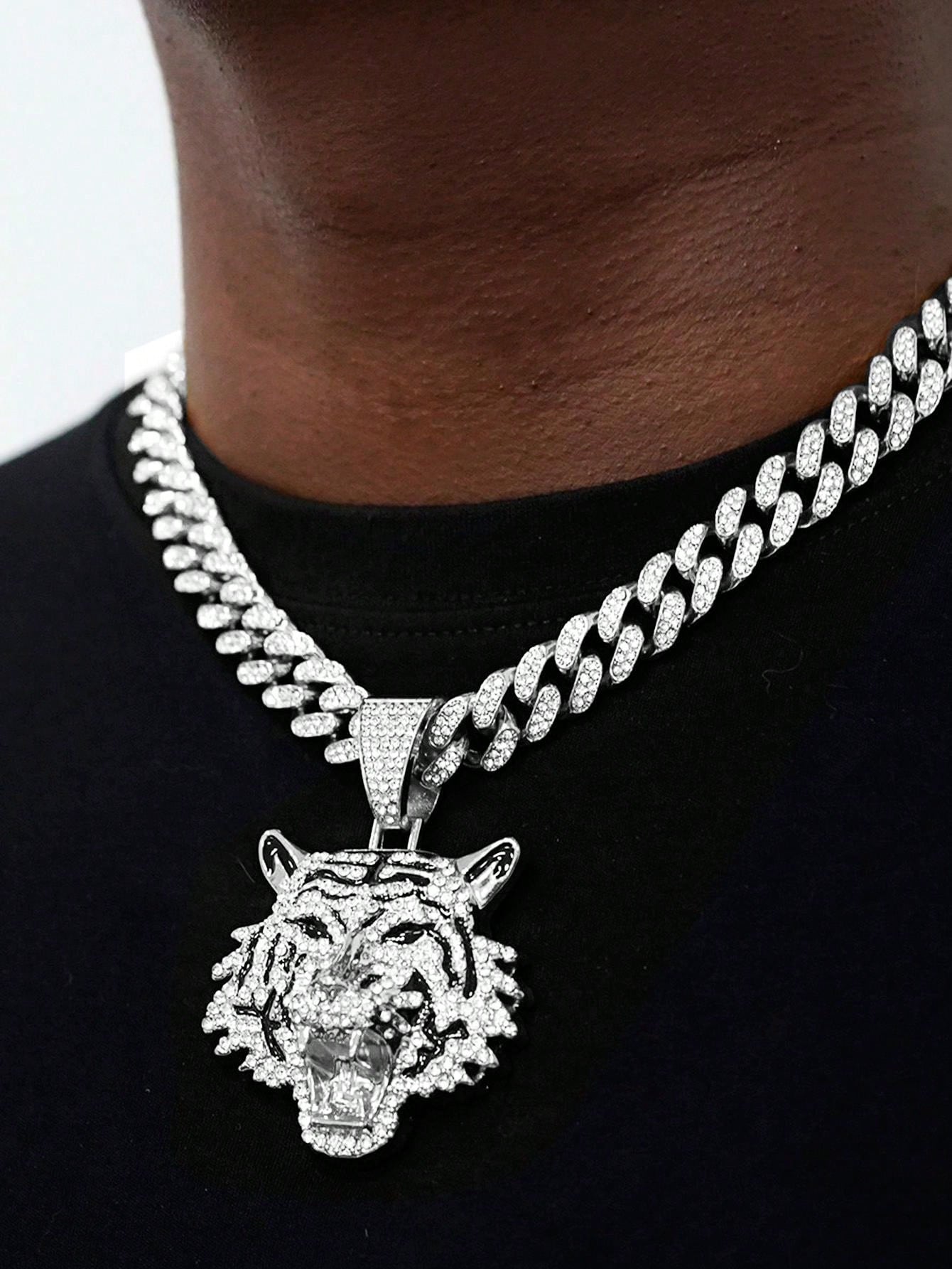 Hdyv5aa Silver Link Chain For Men With Pendant,Miami Ice Out Diamond ...