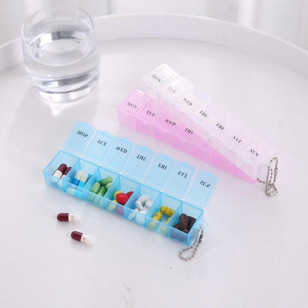 Transparent Pill Box, 7 Days Pill Organizer, Portable Single Row Long ...