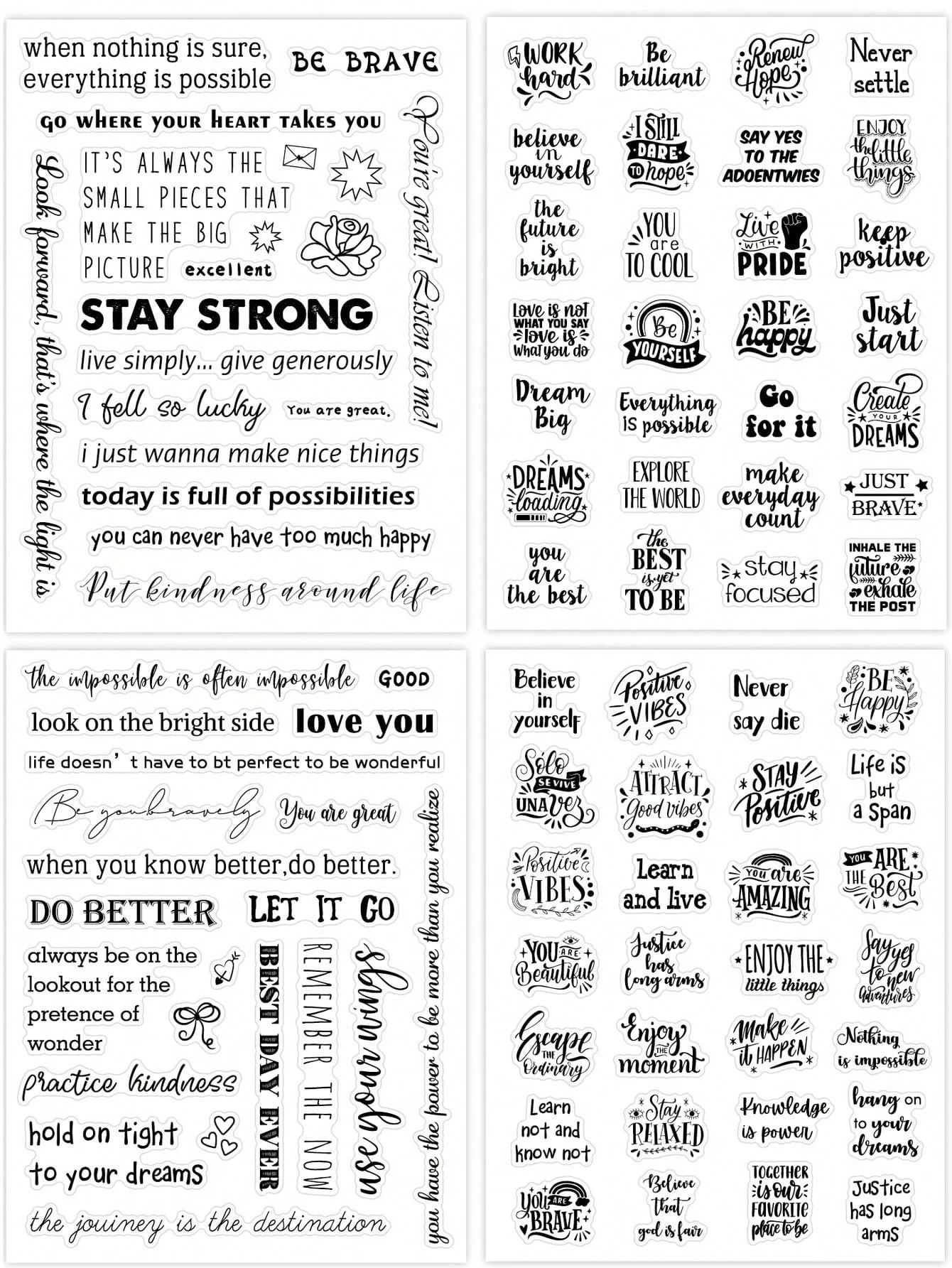 4 Sheets Small Inspirational Words and Phrases Sticker for Scrapbooking ...