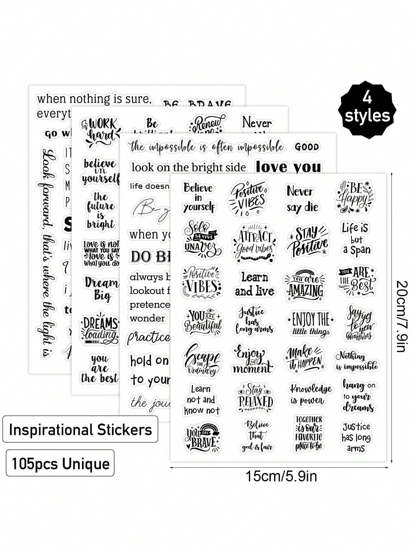 4 Sheets Small Inspirational Words and Phrases Sticker for Scrapbooking ...