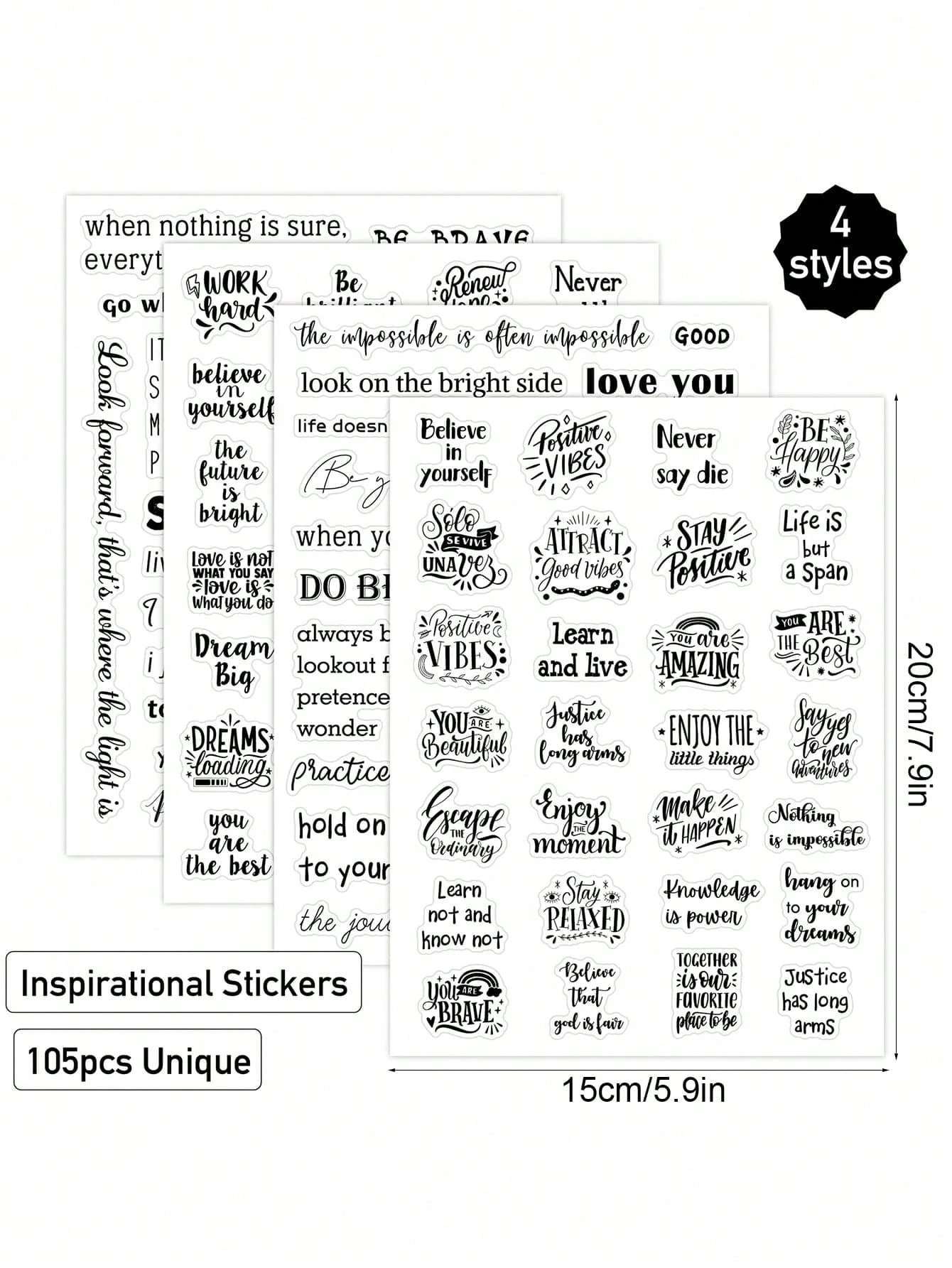 4 Sheets Small Inspirational Words and Phrases Sticker for Scrapbooking ...