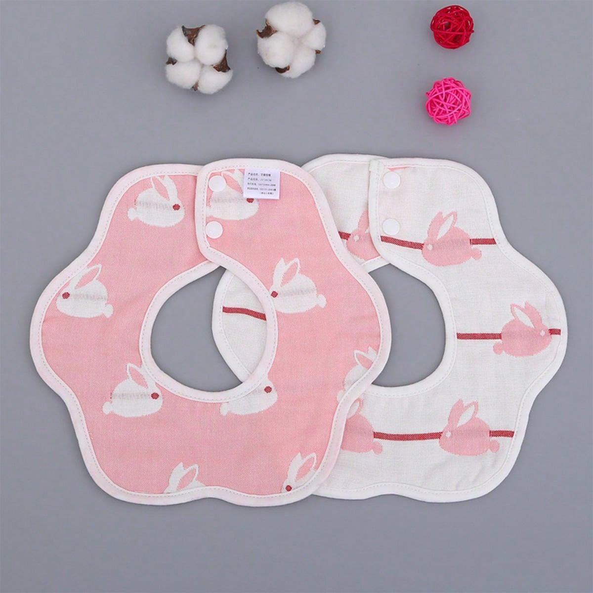 1pc Pink Rabbit Printed Bib, 8 Cornered Drool Bib Made Of 6-Layer Gauze ...