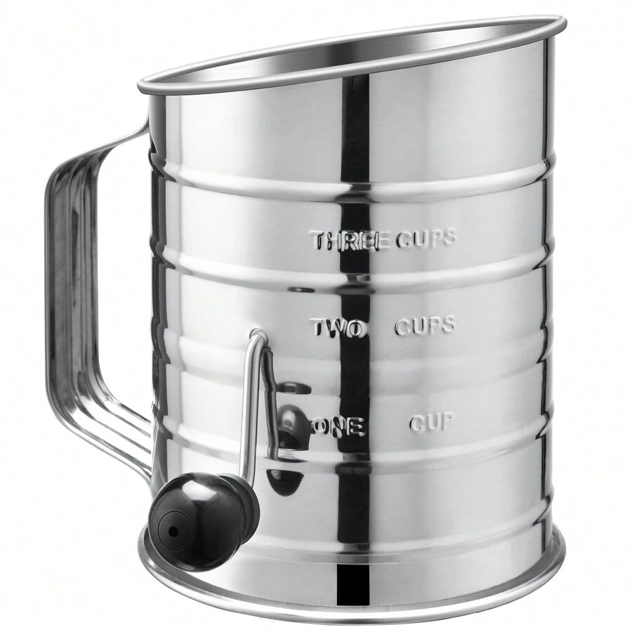 U-Taste Stainless Steel Flour Sifter: 3 Cup Rotary Hand Crank Flour ...