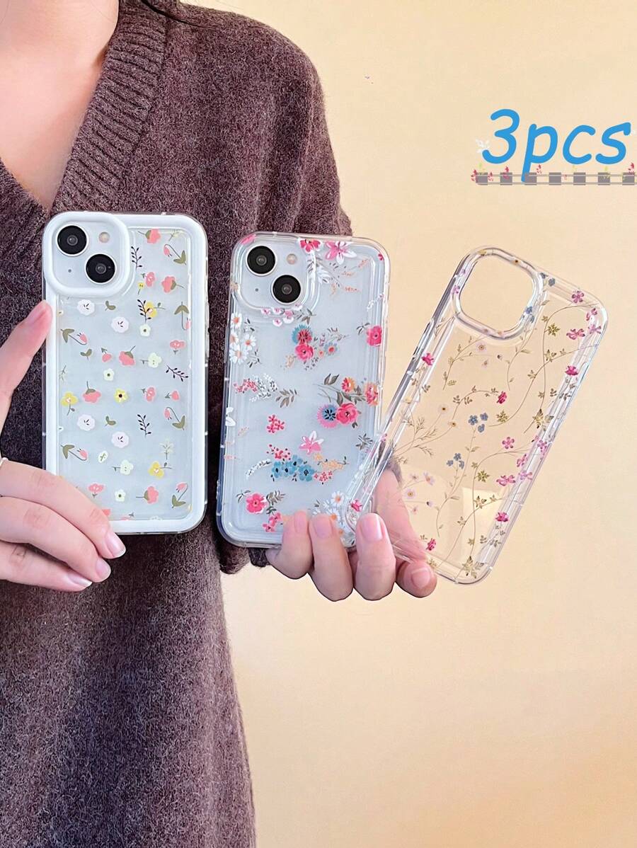 3 stuks transparante telefoonhoesjes met bloemenpatroon voor iPhone 16/iPhone 16 Pro/iPhone 16 ...