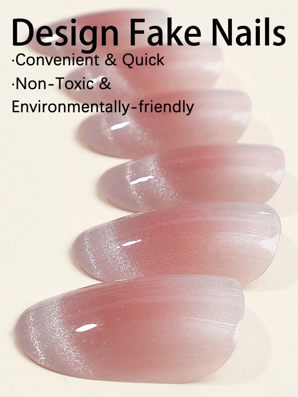 24 Pcs Glossy Medium Ballet Press on Nails Reflective Glitter Cat Eye ...