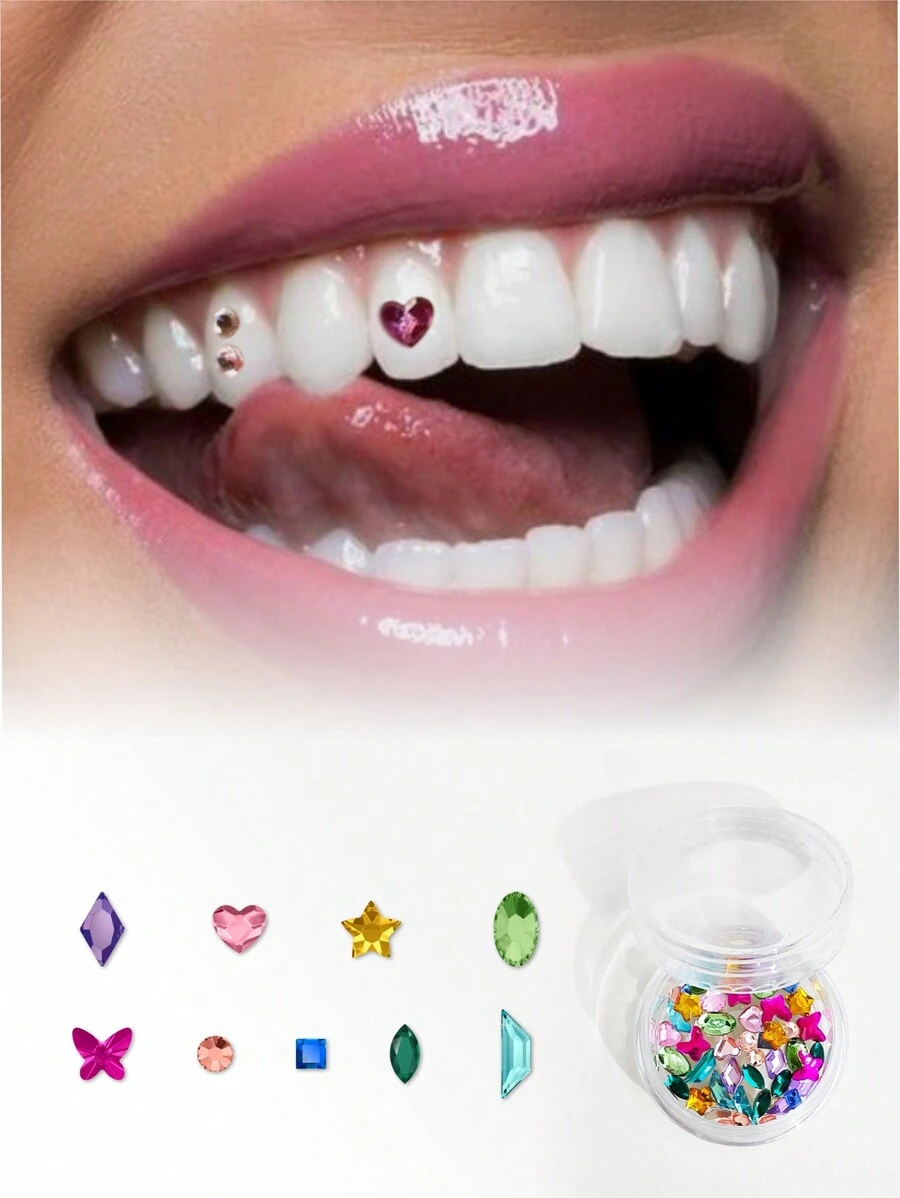 50pcs/Box Y2k Style Fashionable 9 Shapes, Multi-Color Tooth Gems For ...