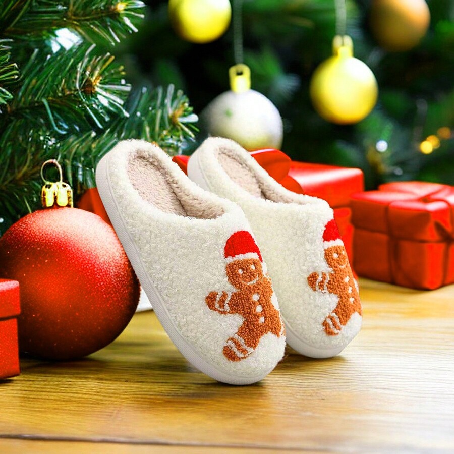 Women's Winter Home Plush Cartoon Gingerbread Man Warm Slippers | SHEIN USA