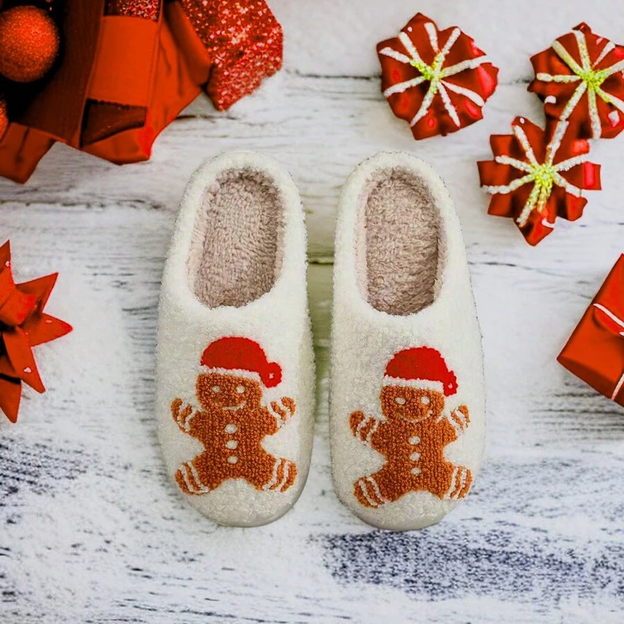 Women's Winter Home Plush Cartoon Gingerbread Man Warm Slippers | SHEIN USA
