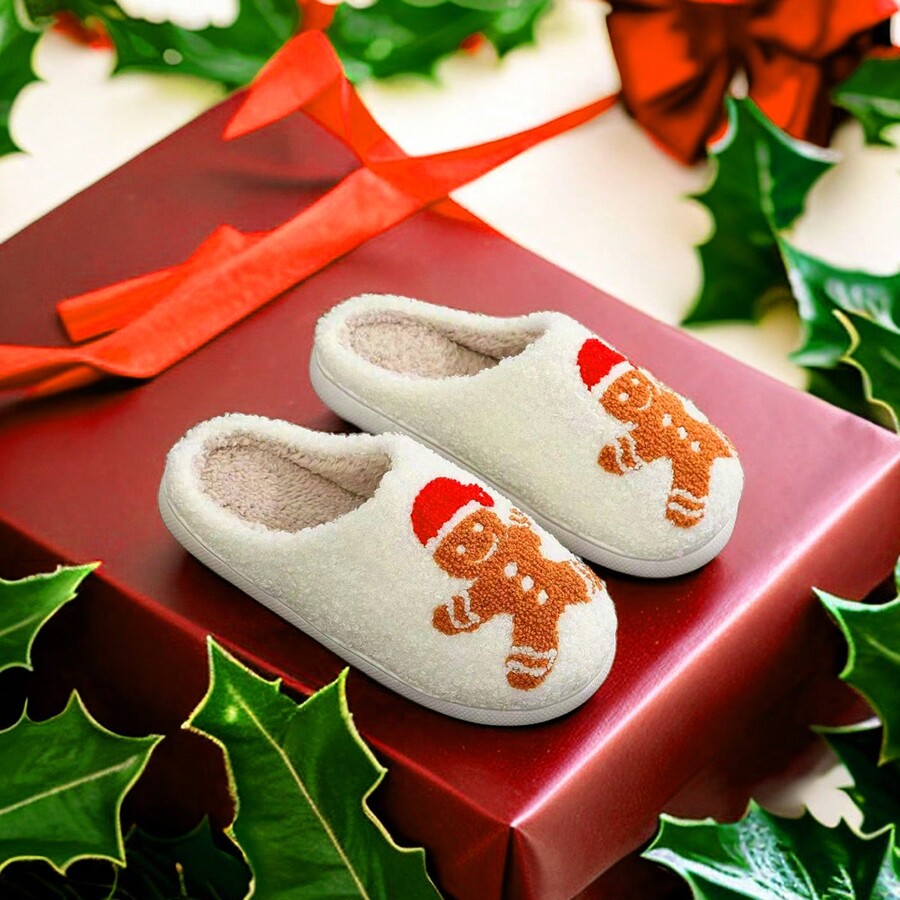 Women's Winter Home Plush Cartoon Gingerbread Man Warm Slippers | SHEIN USA