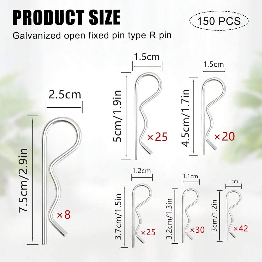 150 Pieces R Clips, Spring Split Pins Zinc Plated Steel Hitch Pin ...