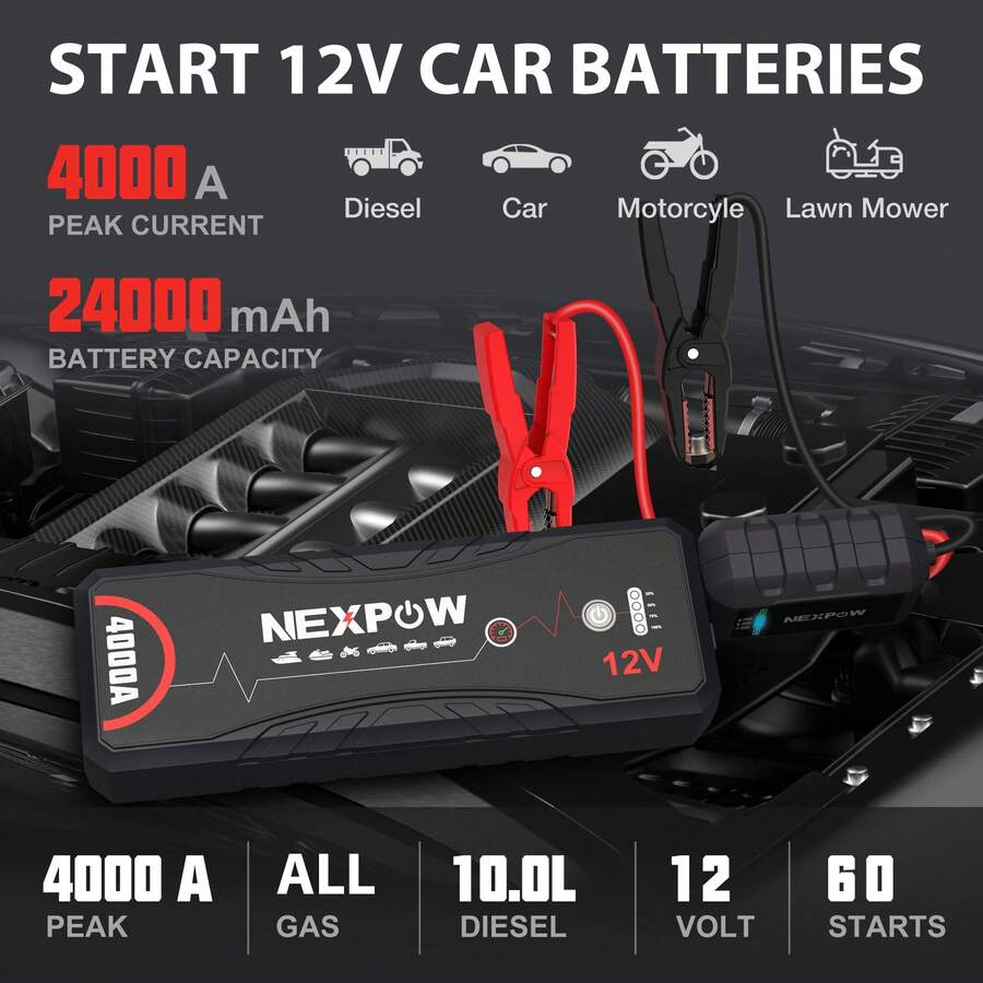 Battery Jump Starter, Portable Battery Booster, 12V Jump Starter ...